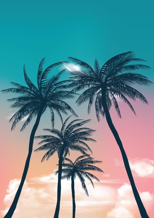 Vibrant Retro Hawaii Sunset Palm Trees Stock Image - Image of leaves ...