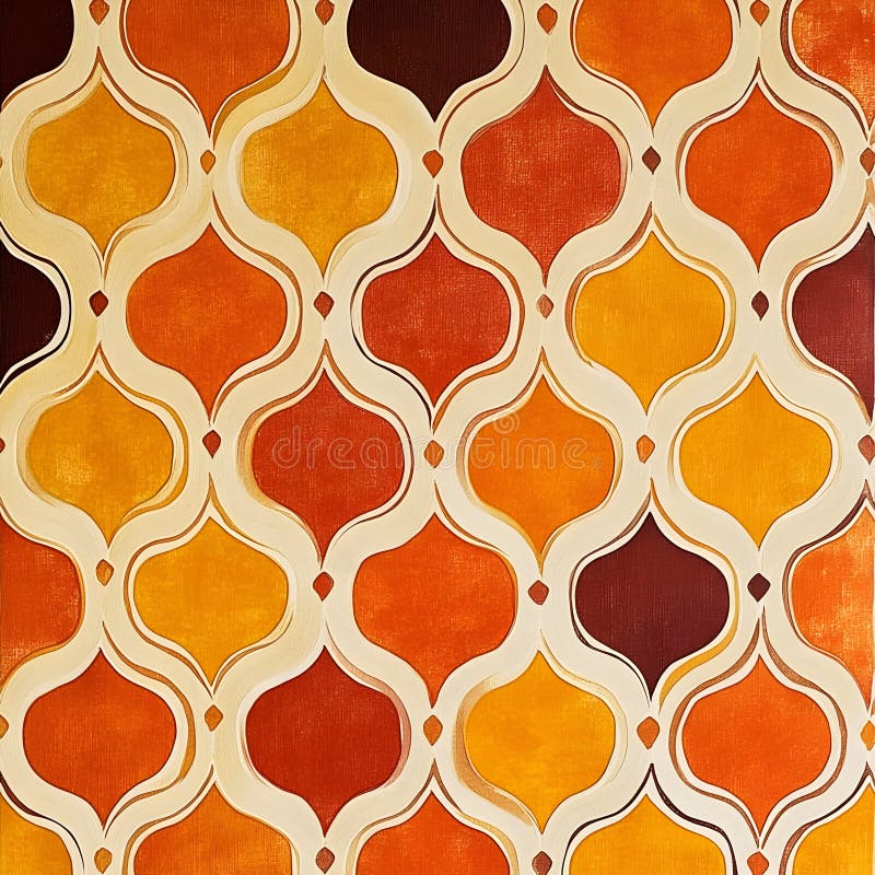 A Vibrant, Retro-inspired Pattern Featuring Interlocking Shapes in Warm ...