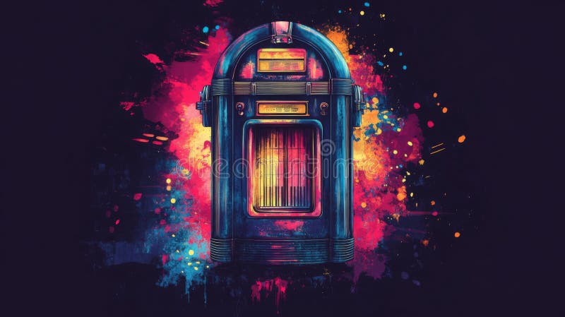 Vibrant Retro Jukebox with Colorful Paint Splatter Stock Illustration ...