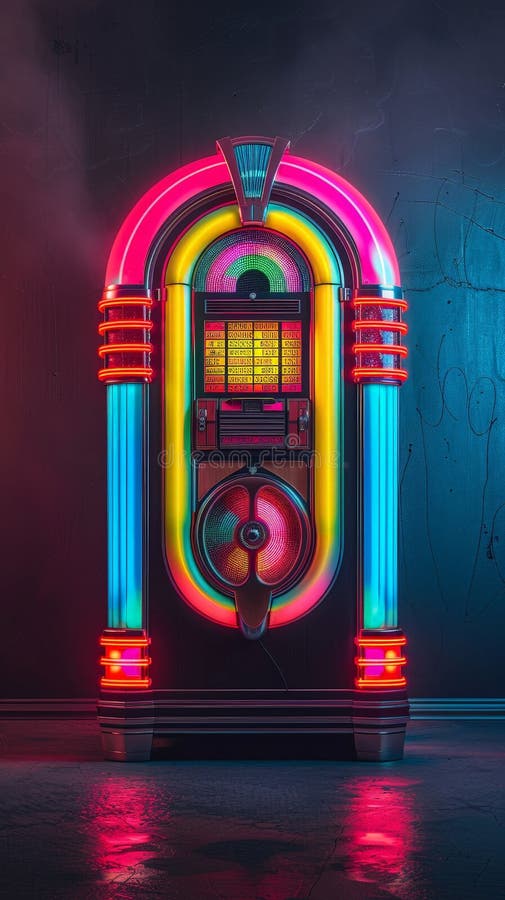 Vibrant Retro Jukebox with Neon Lights Stock Illustration ...
