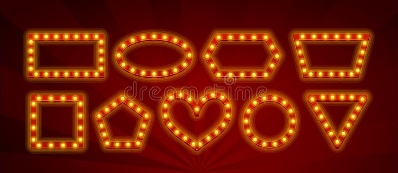 Vibrant Retro Style Frames with Glowing Light Bulbs Displayed on a Rich ...