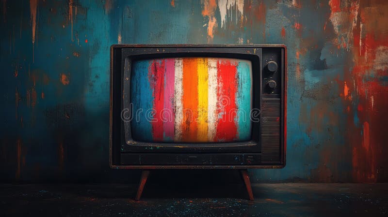 Vibrant Retro Television Screen with Vertical Stripes on a Dark ...