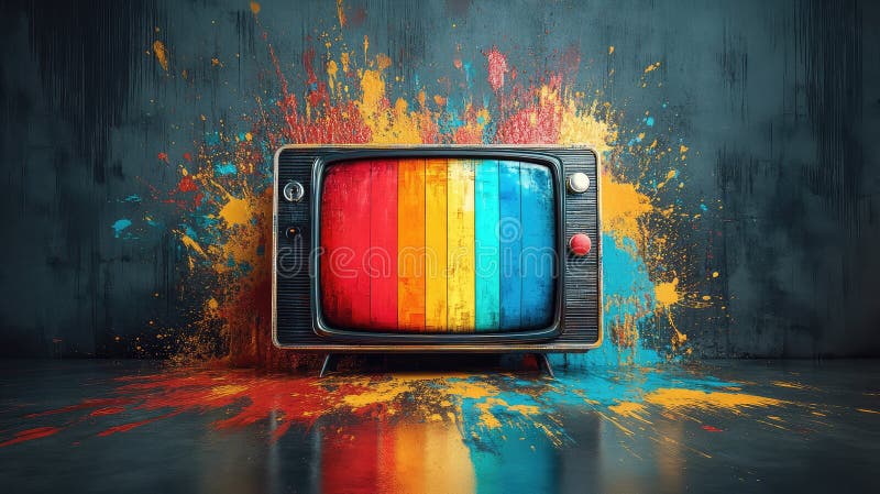 Vibrant Retro Television Screen with Vertical Stripes on a Dark ...