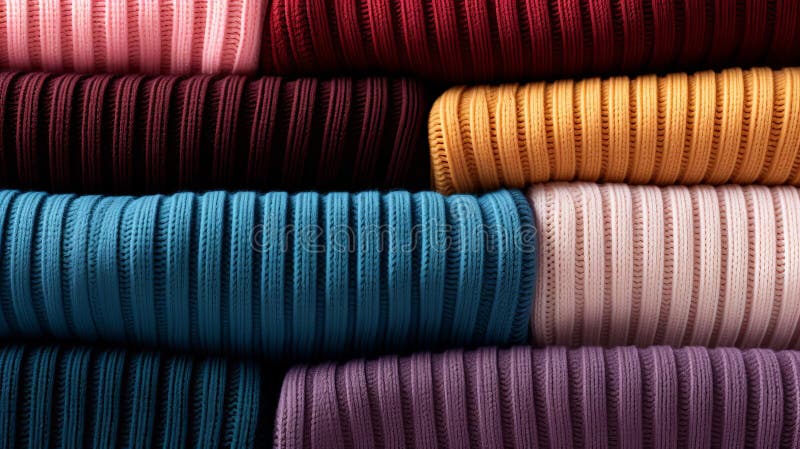 Vibrant Ribbed Sweaters in Gradient Colors and Textures Display Stock ...