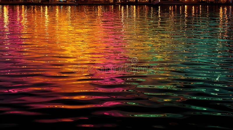 Multicolored Ripples Creating a Vibrant Display on Water at Night Near ...