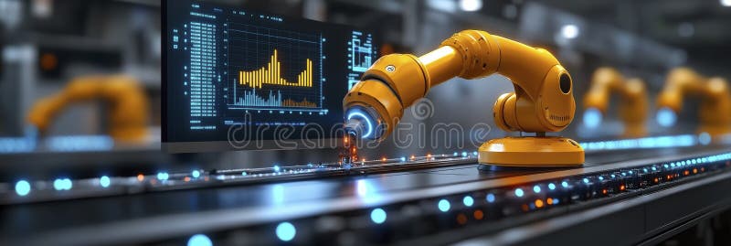 Vibrant Robotic Arm with Digital Display in a Factory Stock ...