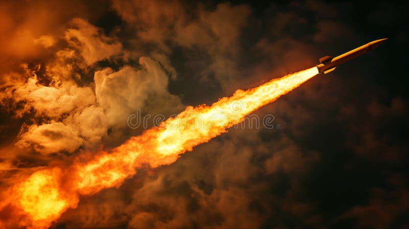 A Vibrant Rocket Launches into a Dark, Dramatic Sky, Its Flames ...