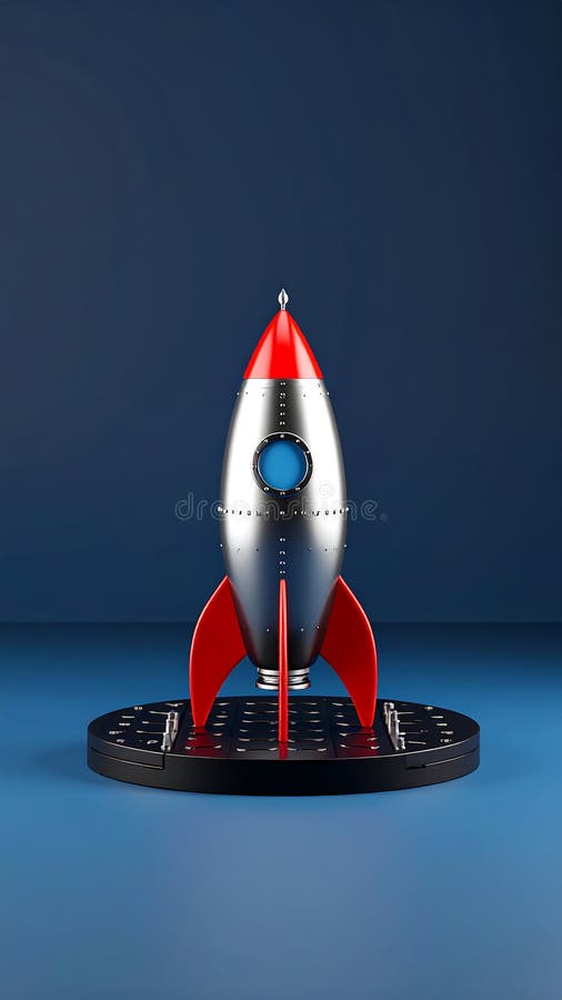 Rocket Ship Model, Gleaming Red and Silver, Ready for Takeoff! Stock ...