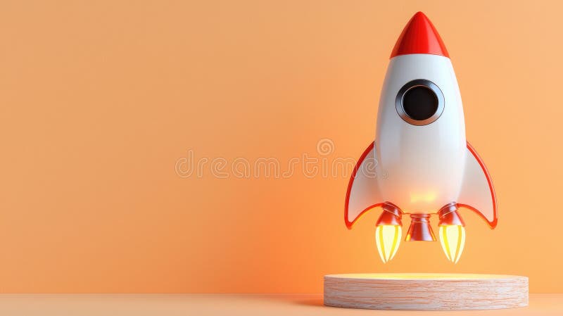 A Vibrant Rocket Model Launching Against a Soft Orange Backdrop ...