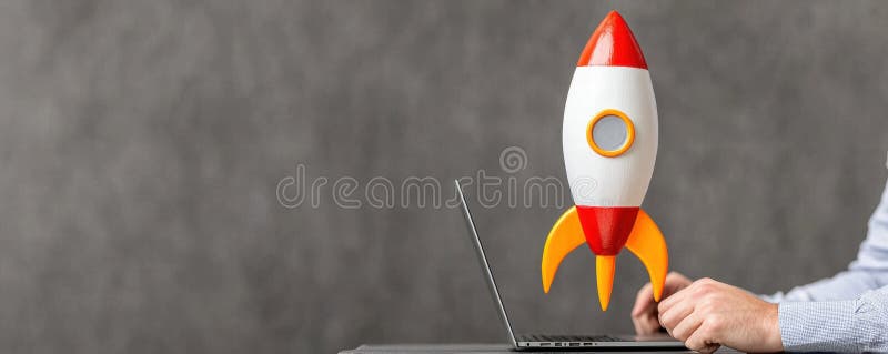 A Vibrant Rocket Model Launching from a Laptop, Symbolizing Innovation ...