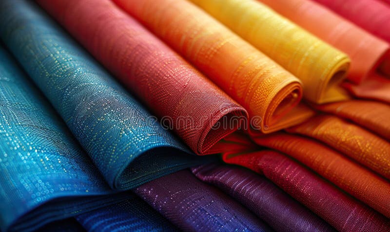 Vibrant Rolls of Fabric Organized in a Rainbow Array. Generate AI Stock ...