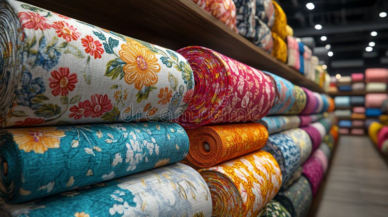 Vibrant Rolls of Fabric in a Textile Store Showcasing Various Patterns ...