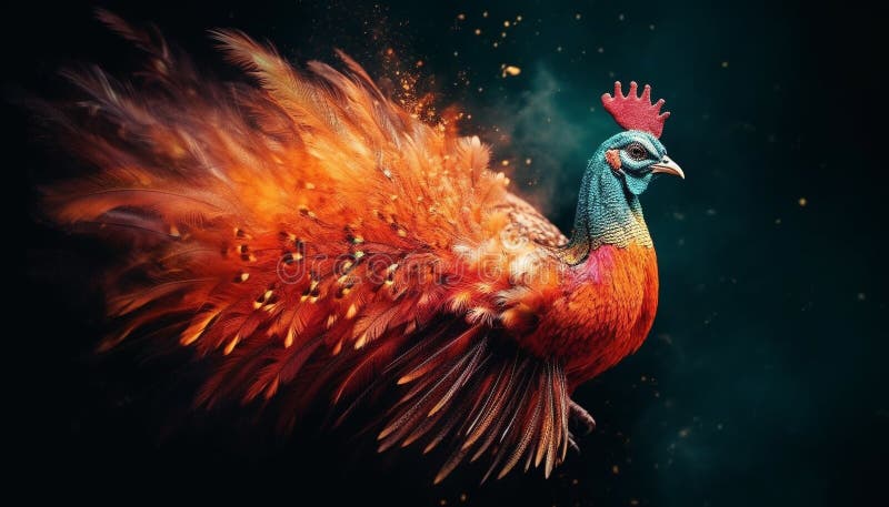 Vibrant Rooster Tail in Motion, a Majestic Portrait of Poultry ...