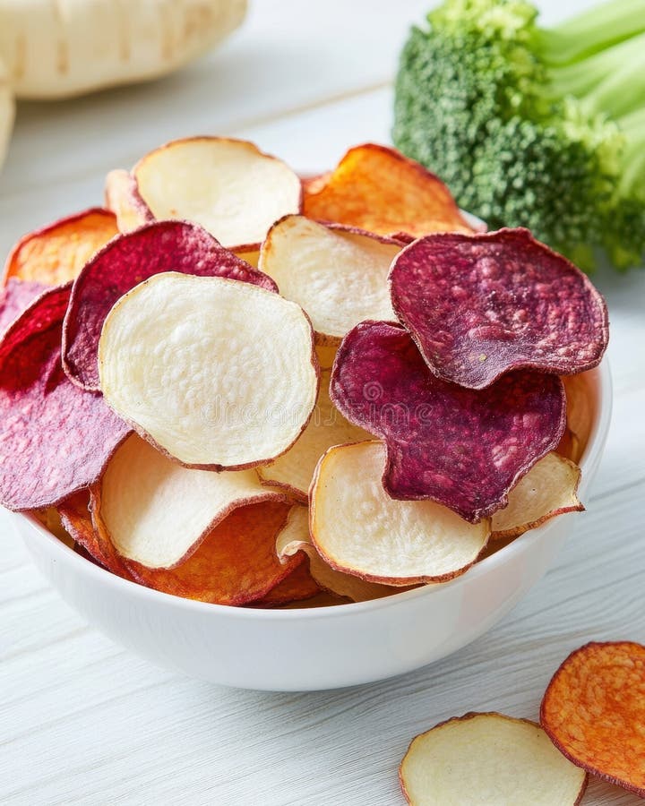 Colorful Assortment of Root Vegetable Chips in a Vibrant Bowl on a ...