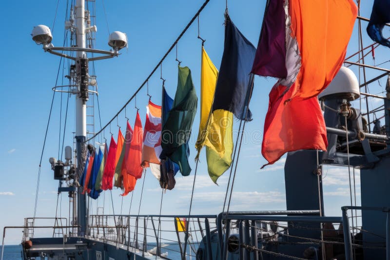 A Vibrant Row of Flags Adorns the Side of a Boat, Showcasing Different ...