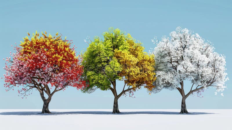 A Vibrant Row of Four Different Colored Trees. Perfect for Nature ...