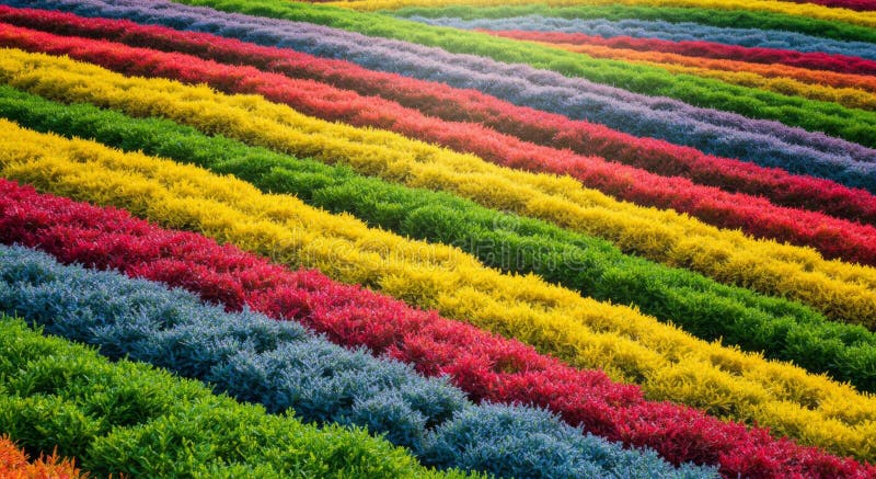 Vibrant Rows of Colorful Plants in a Sunny Field Stock Illustration ...