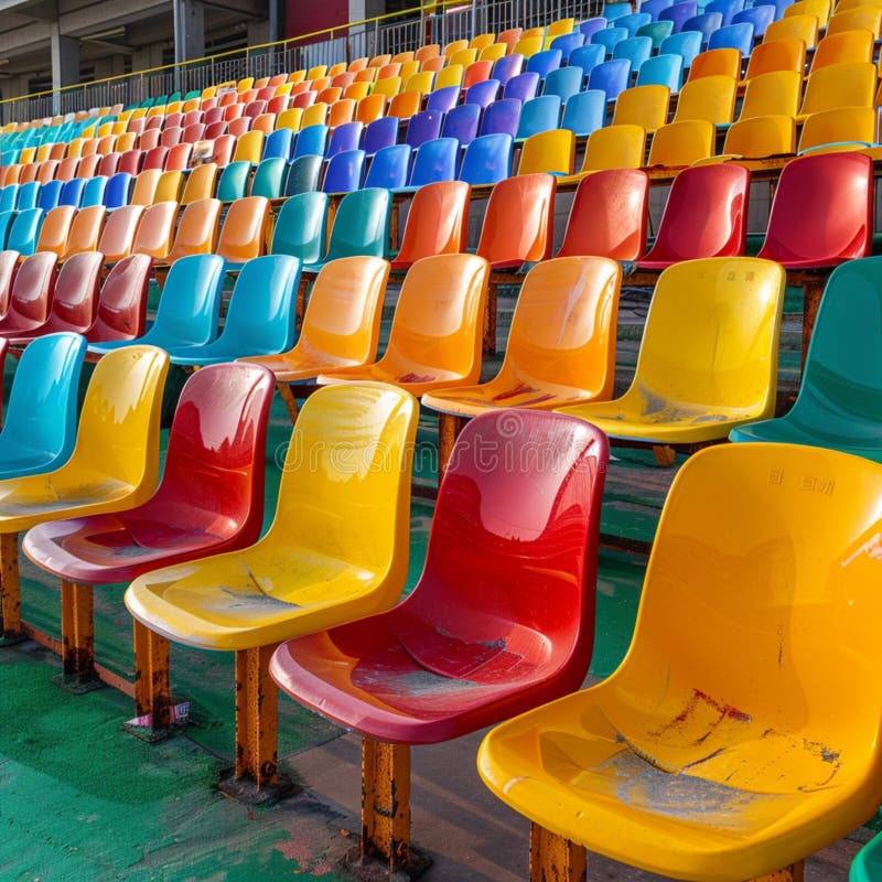 Vibrant Rows of Multi Colored Plastic Seats Fill the Stadium Grandstand ...