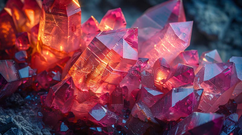 Vibrant Ruby Crystal Formations Glowing in Moody Twilight Light Stock ...