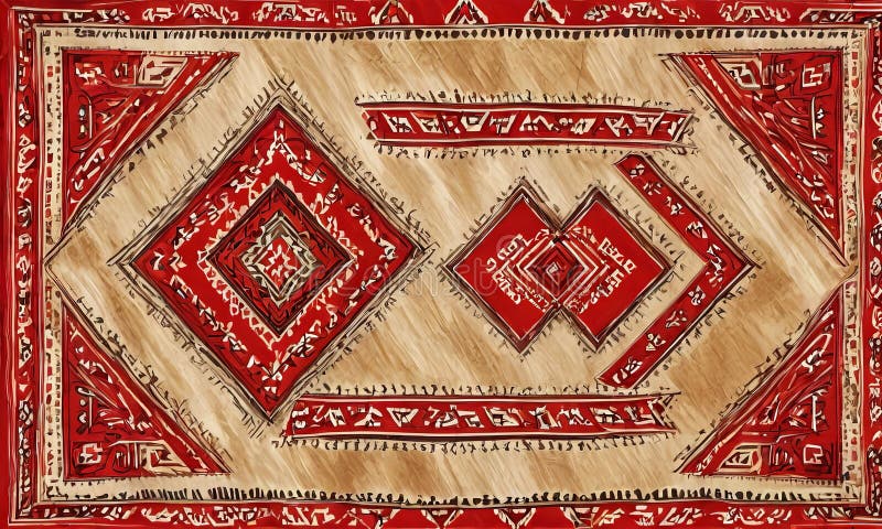 Vibrant Rug Features Geometric Pattern Red and Beige Triangles and ...