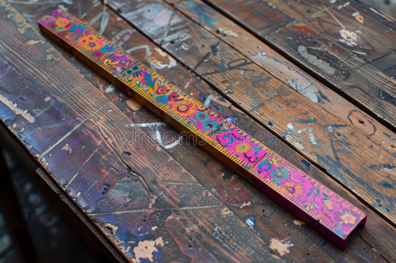 A Vibrant Ruler Showcasing Colorful Designs, Placed on a Table, a Brand ...