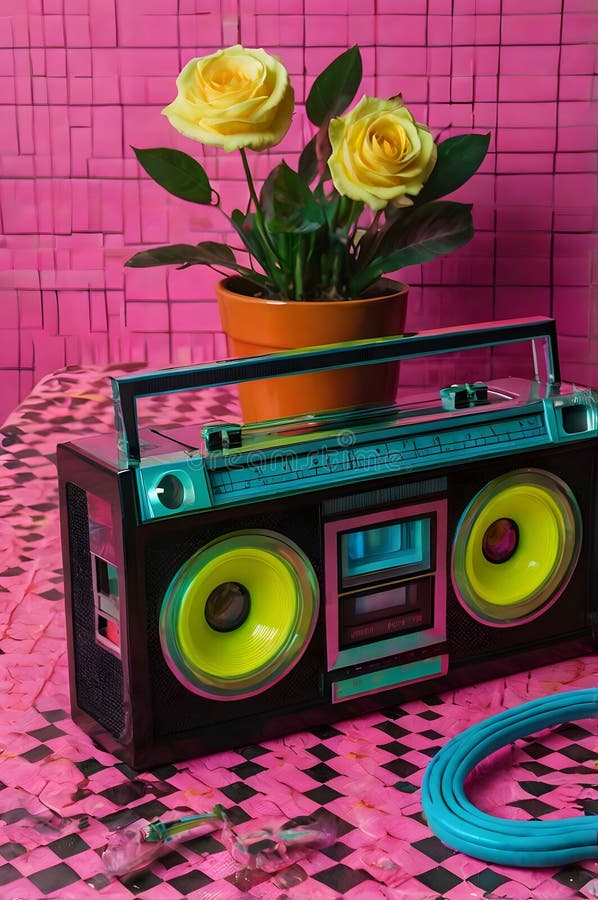 Vibrant 80s Nostalgic Boombox Stock Illustration - Illustration of ...