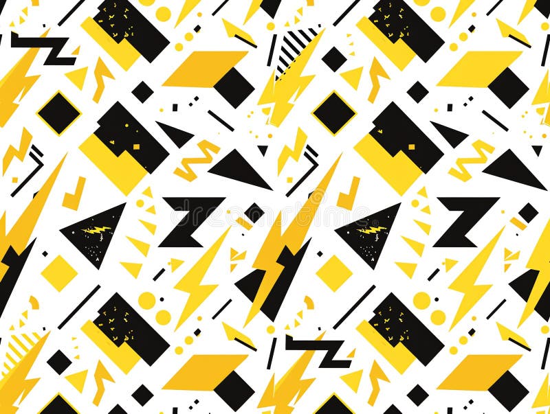 Vibrant 80s Retro Geometric Pattern with Lightning Bolts, Triangles ...
