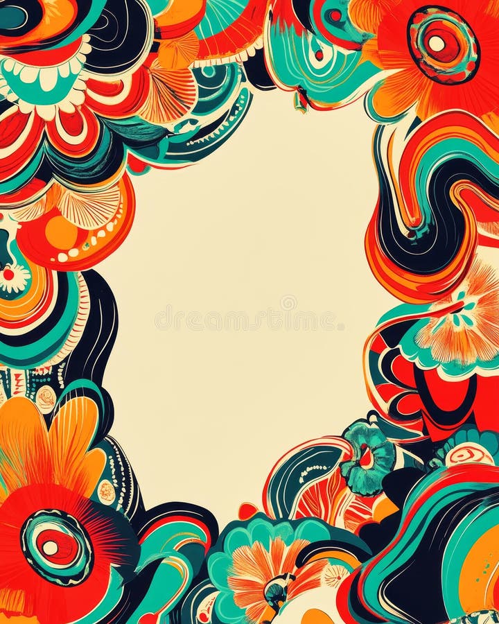 Vibrant 1960s Retro Poster Design with Psychedelic Patterns and Blank ...