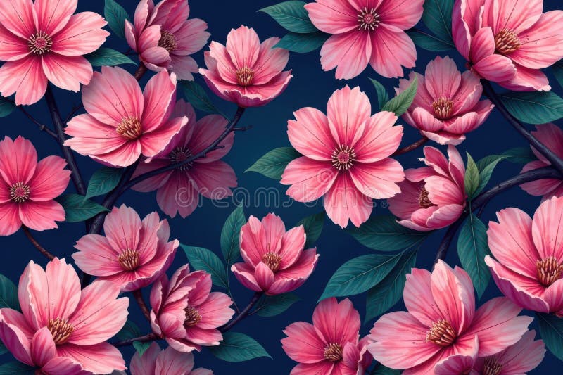 Vibrant Sakura Pattern, Bold Strokes, Stylized Blooms , Wallpaper, Pink ...
