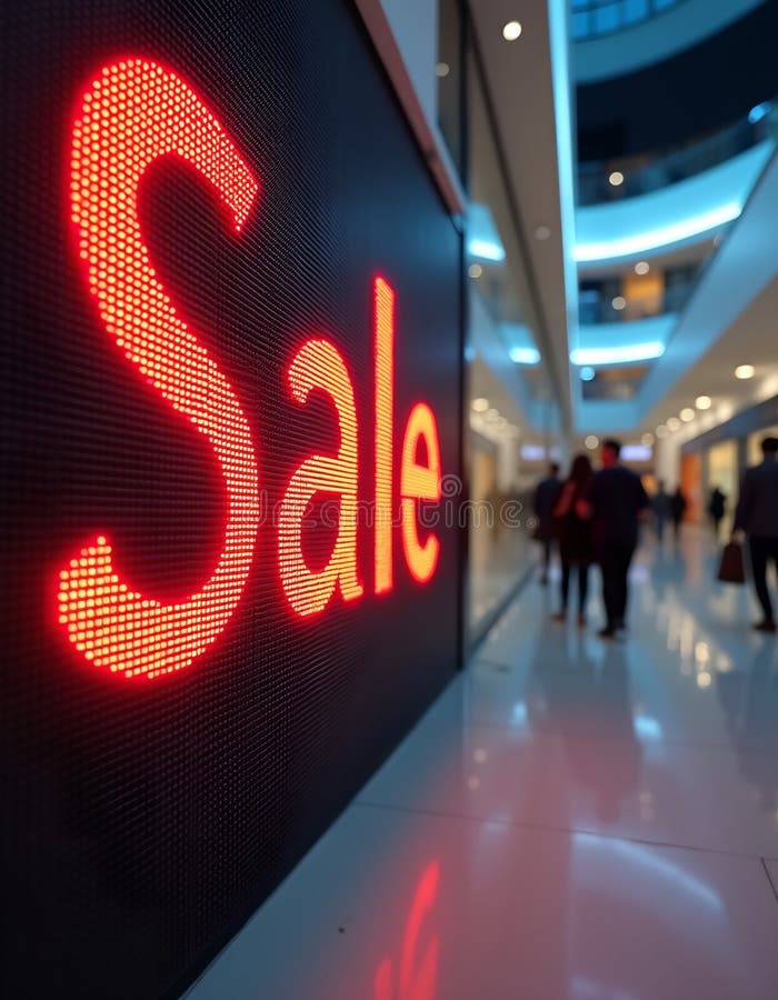 Vibrant Sale Sign with Bustling Mall Backdrop Stock Illustration ...
