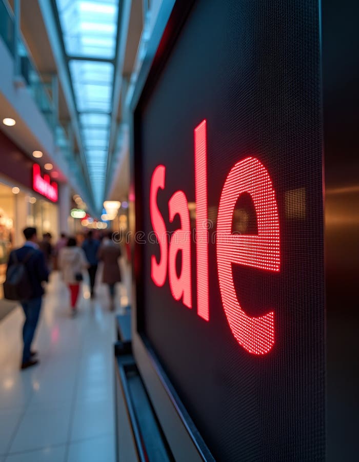 Vibrant Sale Sign with Bustling Mall Backdrop Stock Illustration ...