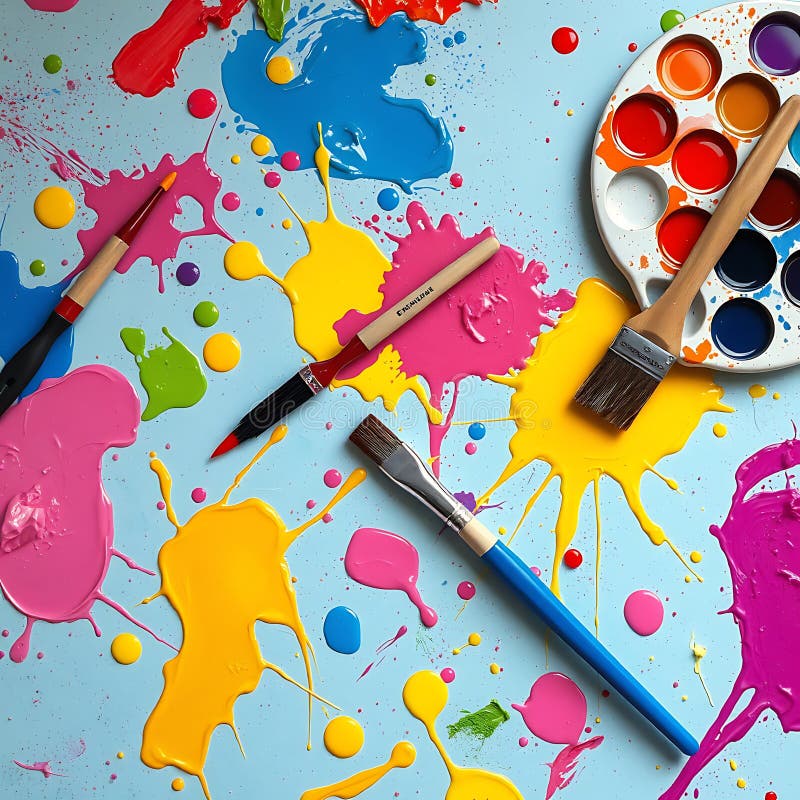 Vibrant Saturated Colors of Paint Splashed on the Floor with Brushes ...