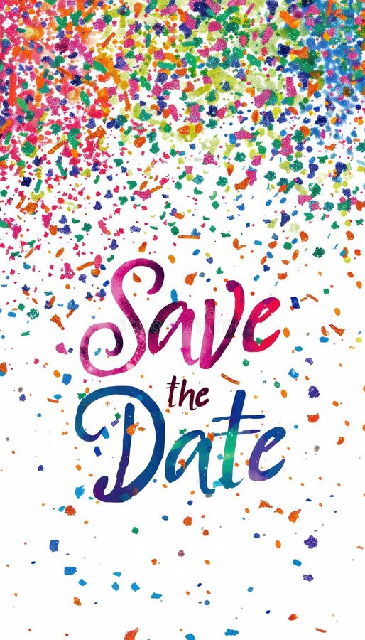 Colorful Save the Date Card with Confetti and Glitter for a Lively ...