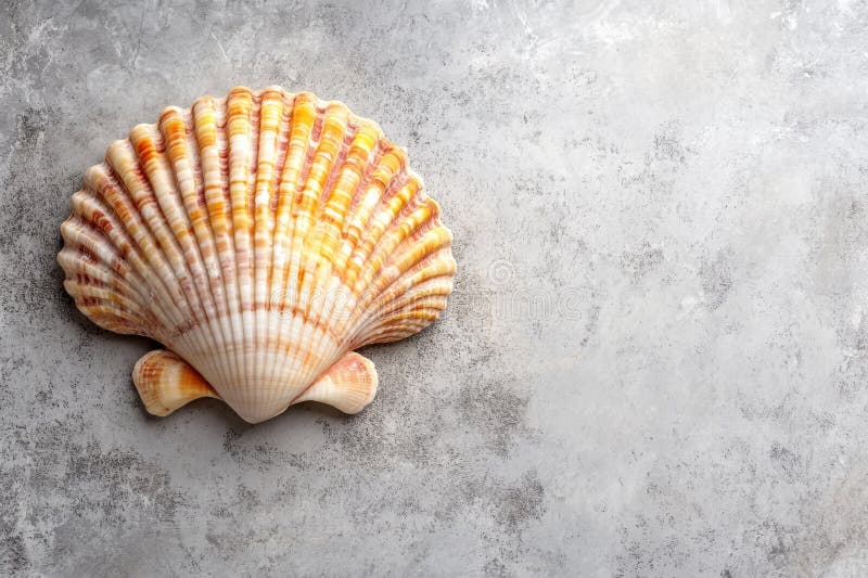 Beautiful Orange and White Scallop Shell Resting on a Textured Gray ...