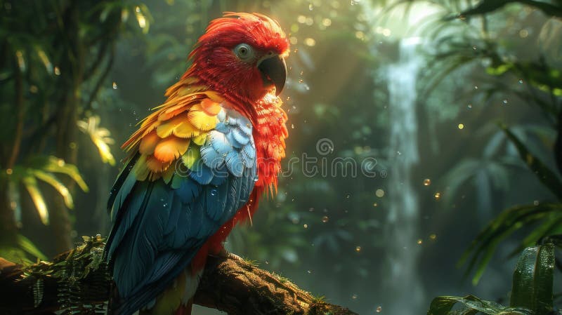 Vibrant Scarlet Macaw in Lush Jungle Setting - Generative Ai Stock ...