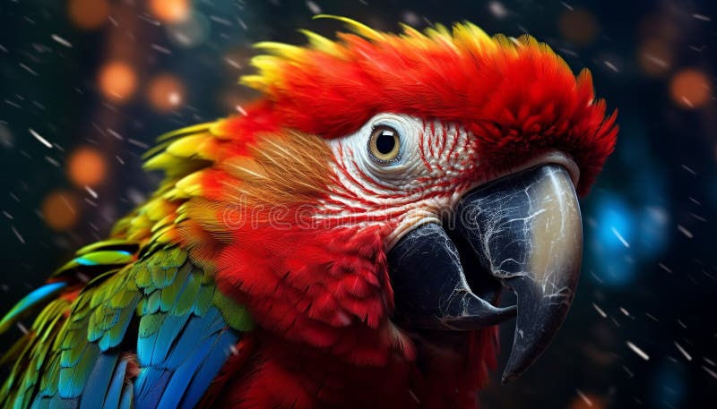 Vibrant Scarlet Macaw Perched on Branch, Showcasing Beauty in Nature ...