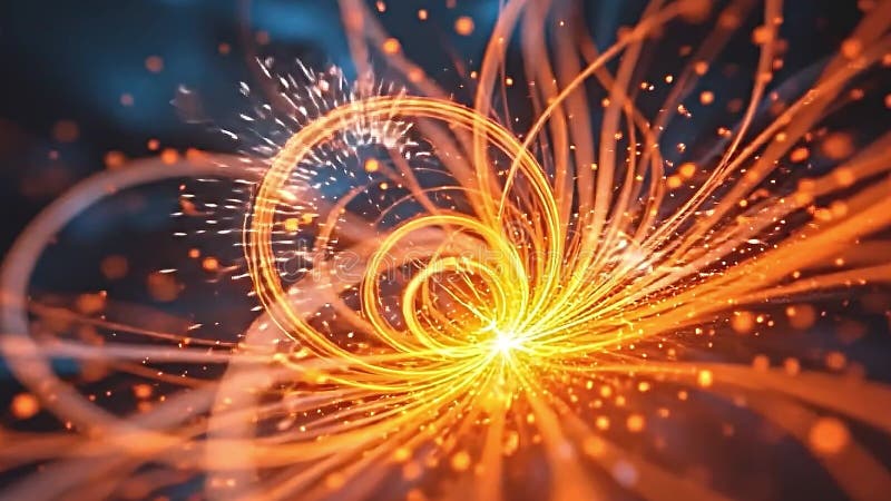 A Vibrant Scene with Abstract Orange Particles of Optical Fibers ...