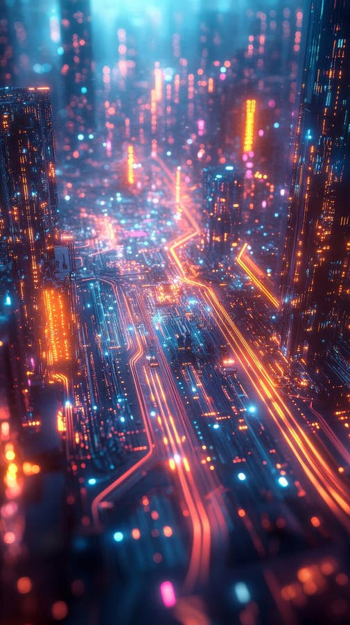 Vibrant Scene of Data Network with Glowing Cables and Lights Stock ...