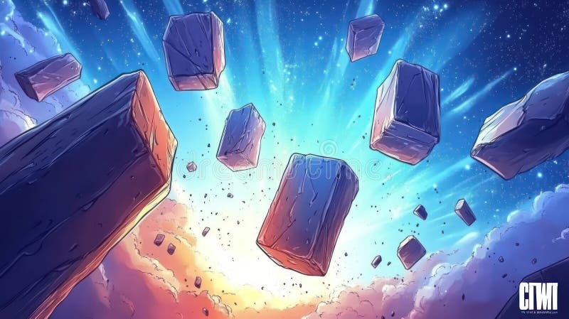 A Vibrant Scene Depicting Floating Rocks Against a Bright, Cosmic ...