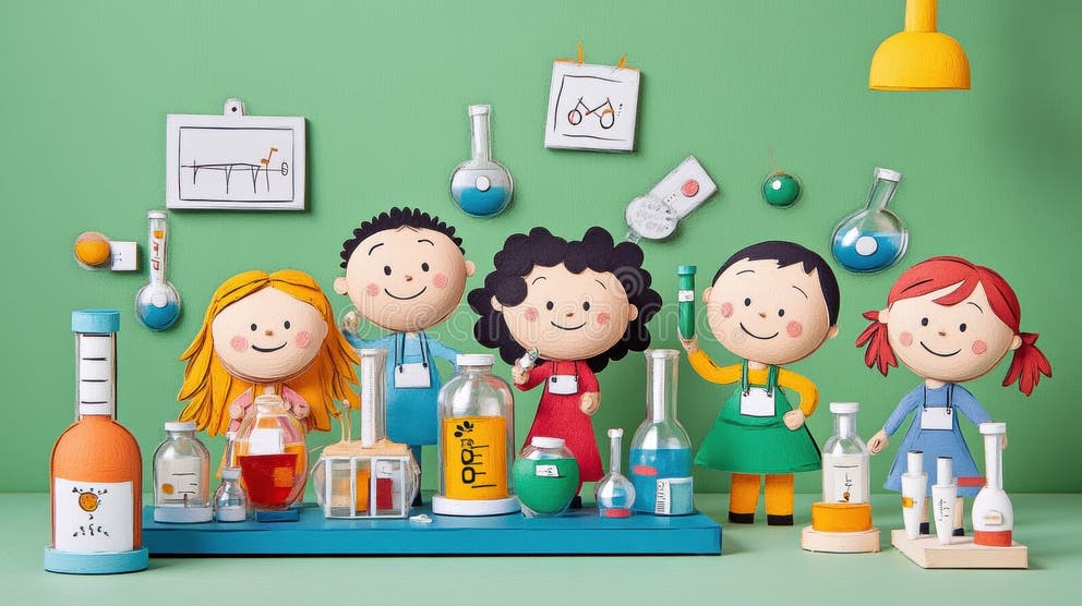 Creative Kids in Science Lab with Colorful Experiment Tools Stock ...