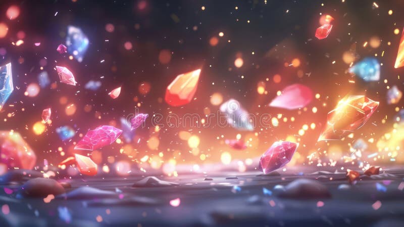 A Vibrant Scene of Floating Colorful Crystals with a Glowing Background ...