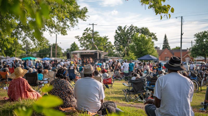 Diverse Crowd Celebrating Juneteenth in Local Park Stock Image - Image ...
