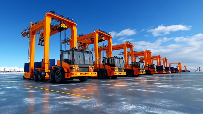 Cranes Loading Containers at Busy Port Terminal Stock Illustration ...