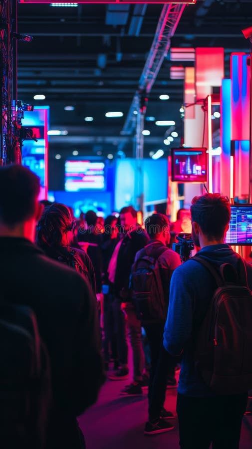 A Vibrant Scene at a Technology Expo Filled with Curious Visitors ...