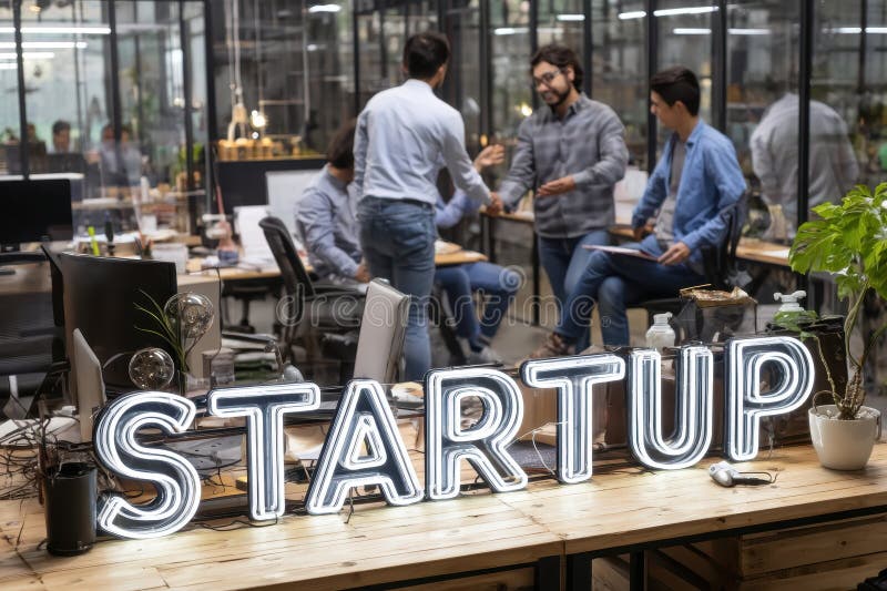 Young Entrepreneurs Collaborating in a Modern Tech Hub with Vibrant ...