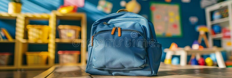 Vibrant School Backpack on Desk with Blurred Classroom of Childrenback ...