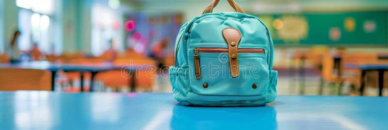 Vibrant School Backpack on Desk in Classroom with Blurred Kidsback To ...