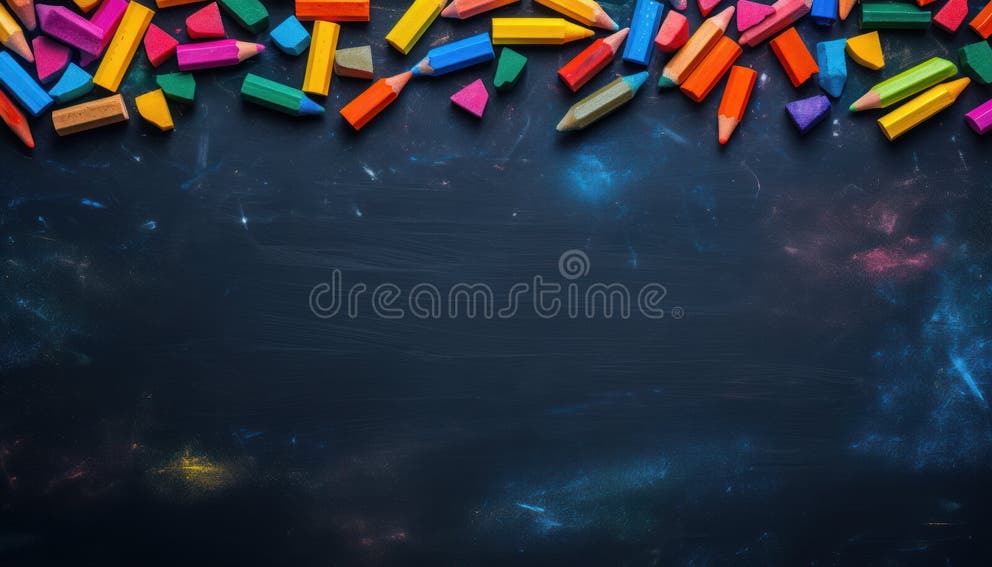Vibrant School Crayons on a Chalkboard Background - Generative AI Stock ...