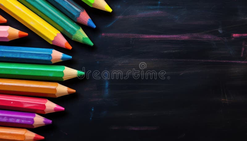 Vibrant School Crayons on a Chalkboard Background - Generative AI Stock ...