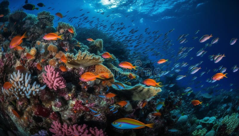 Vibrant School of Fish Swim in Coral Reef Generated by AI Stock ...